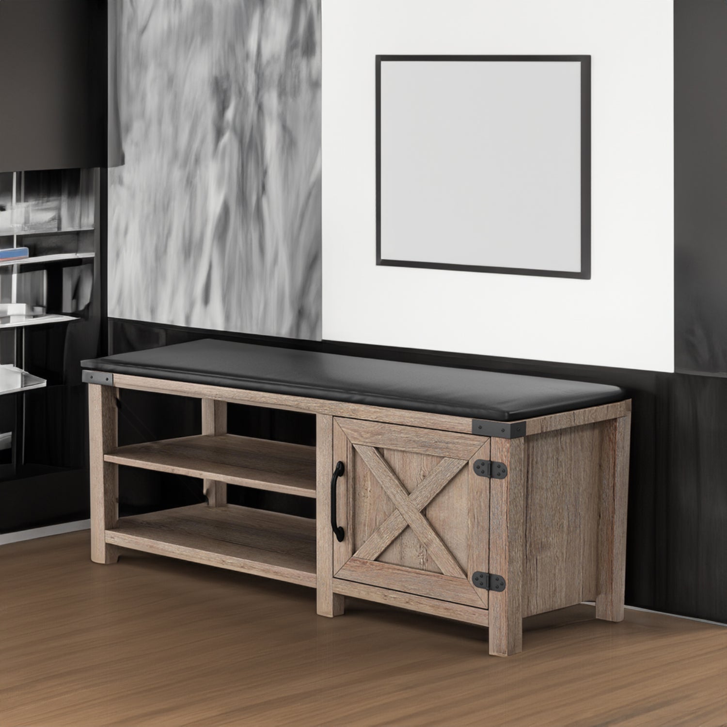 Modern Farmhouse Shoes Bench With Seat Cushion, Tobacco Wood – Oz ...