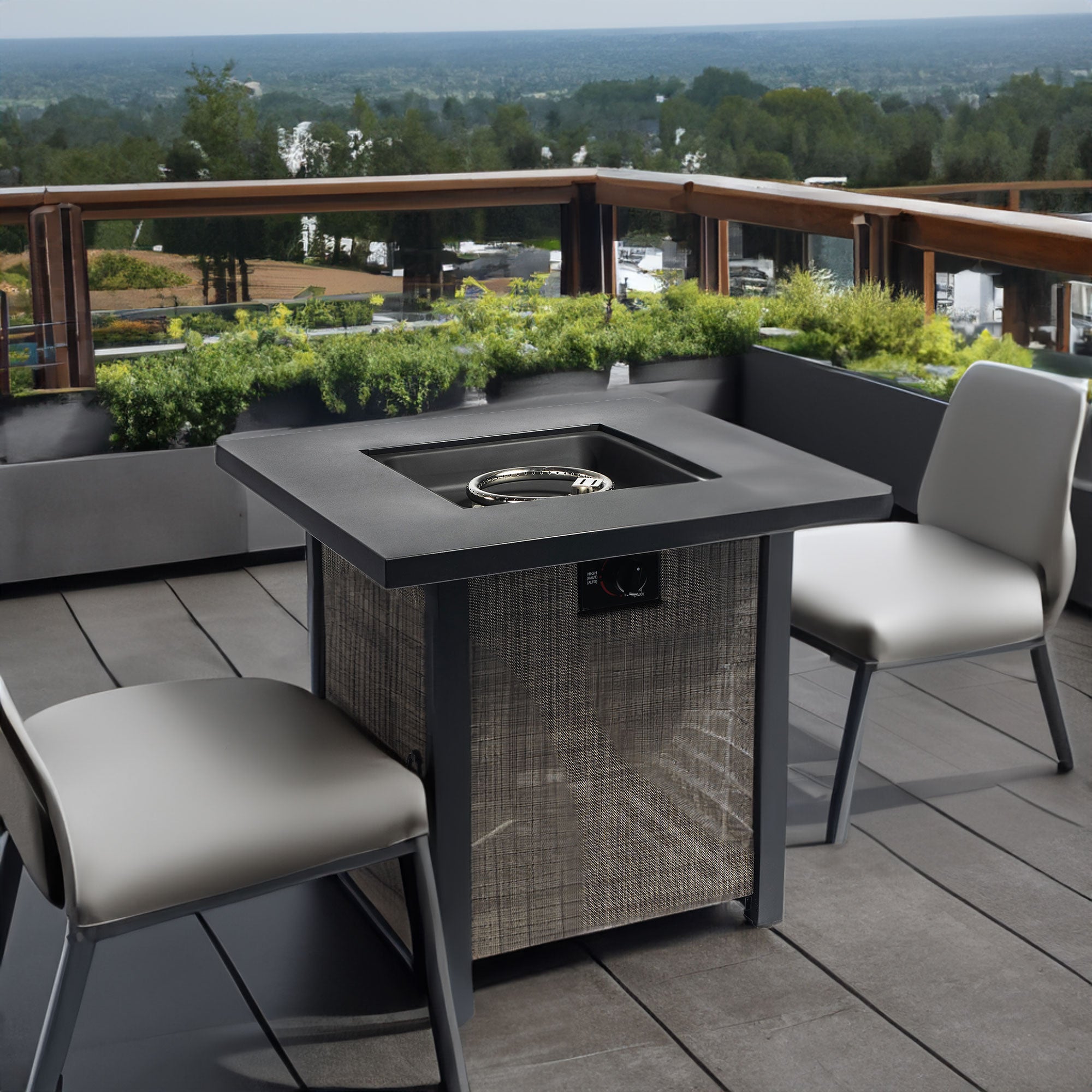 40000BTU Square Propane Fire Pit Table Steel Tabletop with Textile Sid ...