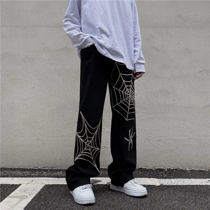Men's Black Streetwear Spider Web Pants – Oz-Direct.com